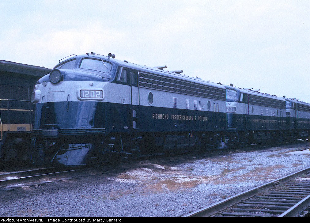 RF&P 1202, 1201, and 1203 in 1970 at Bryan Park Shops